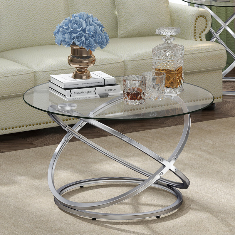 Wrought Studio Dinna Round Coffee Tables with Metal Frame and Tempered Glass Top Center Table Reviews Wayfair